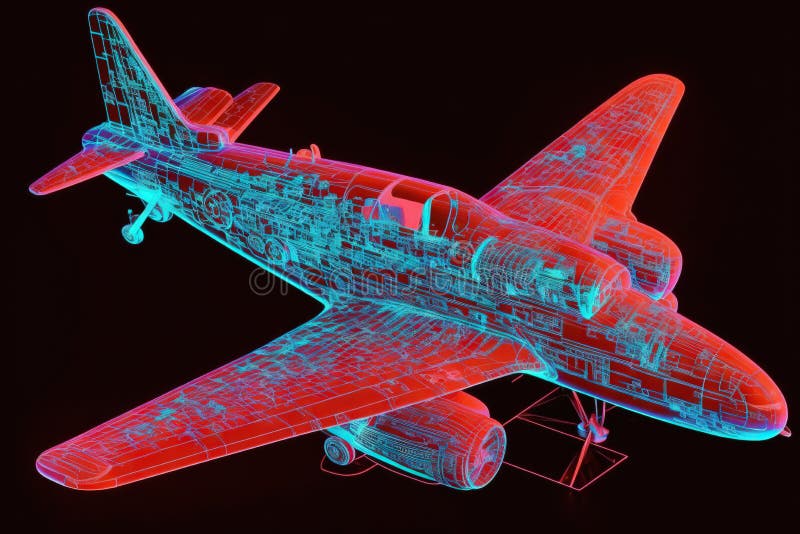 Neon Red Airplane Model Hologram Blueprint Stock Illustration ...