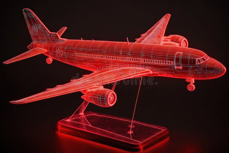 Neon Red Airplane Model Hologram Blueprint Stock Illustration ...