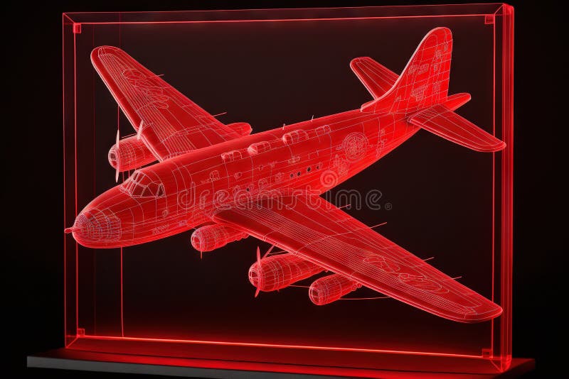 Neon Red Airplane Model Hologram Blueprint Stock Illustration ...