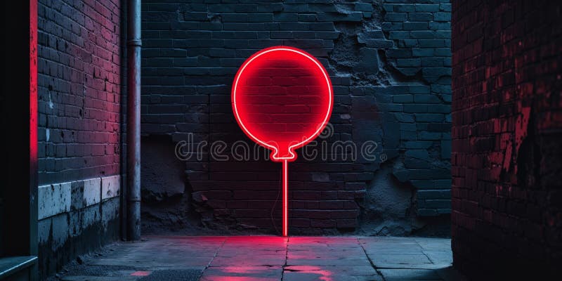 Neon Red Balloon Sign on Dark Brick Wall. Stock Image - Image of brick ...