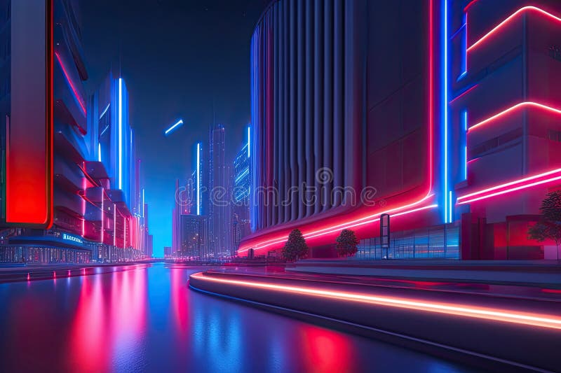 Neon Future Purple City Generative AI. Futuristic Cyberpunk Violet ...