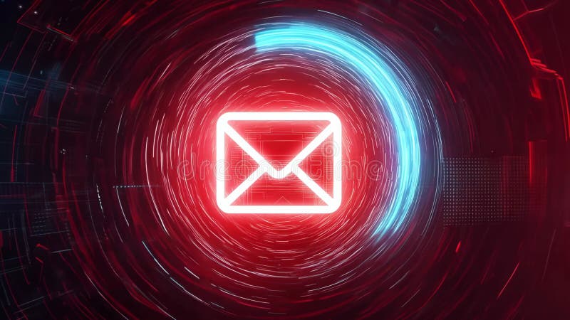 Neon Red Email Icon Glowing in a Dark Futuristic Digital Interface ...