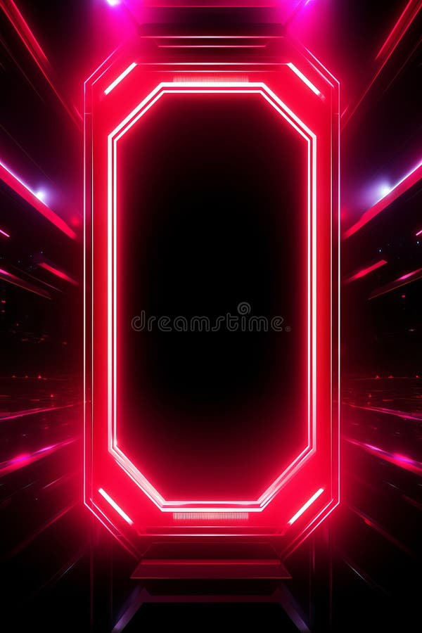 Neon Red Frame with Glowing Neon Lights on a Black Background Stock ...