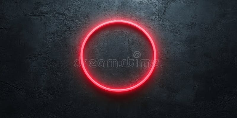 Neon Red Geometric Circle on Dark Black Background, Neon Light Shape ...