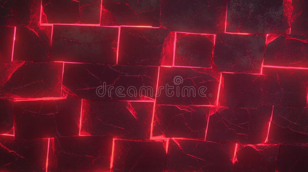 Neon Red Glowing Cracked Brick Texture for Digital Design and ...