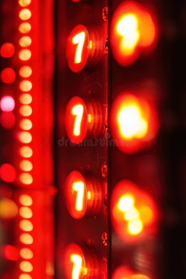 Neon Red LED Display with Digit Seven Illumination in Dark Background ...