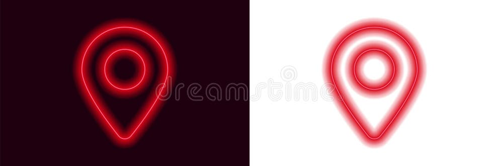 Neon Red Location Icons Showing Bright Glowing Effect with Sharp and ...