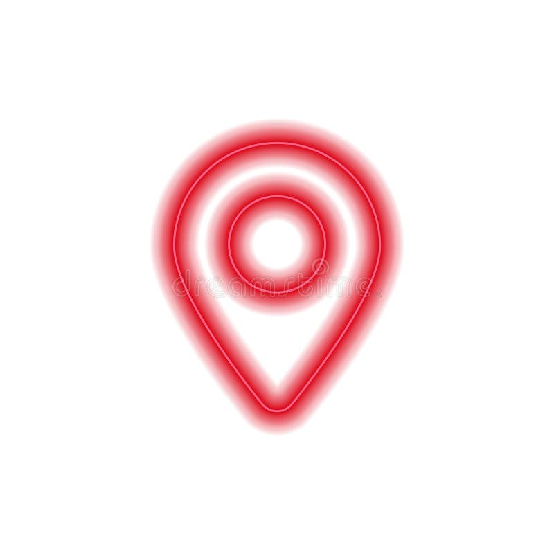 Neon Red Location Pin Icon Glowing with Bright Light and Circular ...
