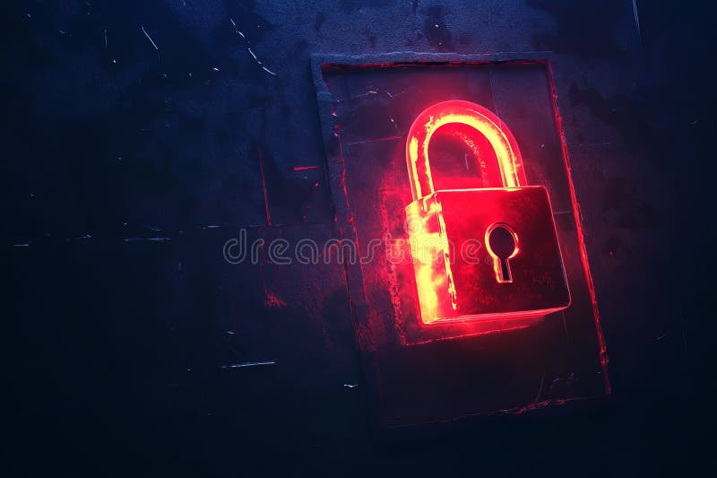 Neon Red Lock Symbol on Dark Background for Security Concepts Stock ...