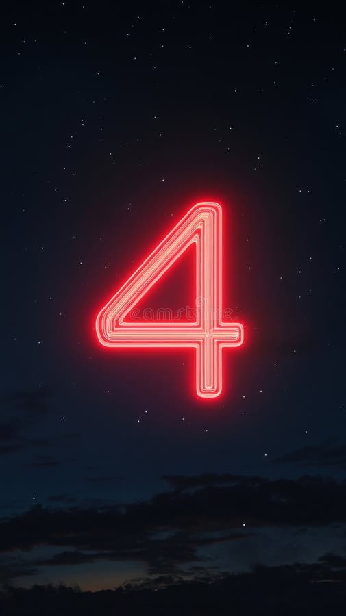 Neon Red Number 4 Four in Starry Night Sky Stock Image - Image of ...