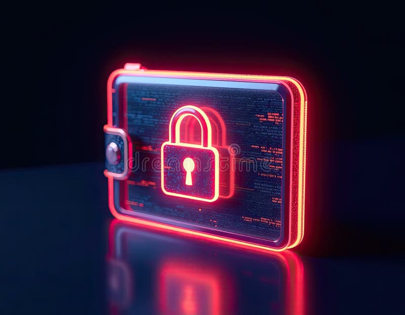 Neon Red Padlock on Digital Wallet - Cyber Security Concept Stock ...