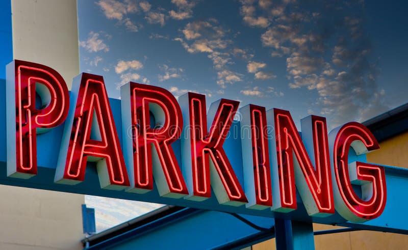 Neon Parking Sign stock photo. Image of garage, light - 7797662