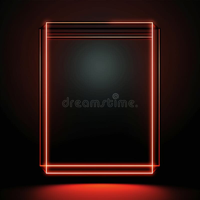 Neon Red Rectangle Frame on Black Background Stock Illustration ...