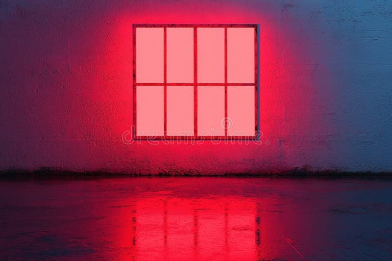 Neon Red Window in an Empty Concrete Room Stock Illustration ...