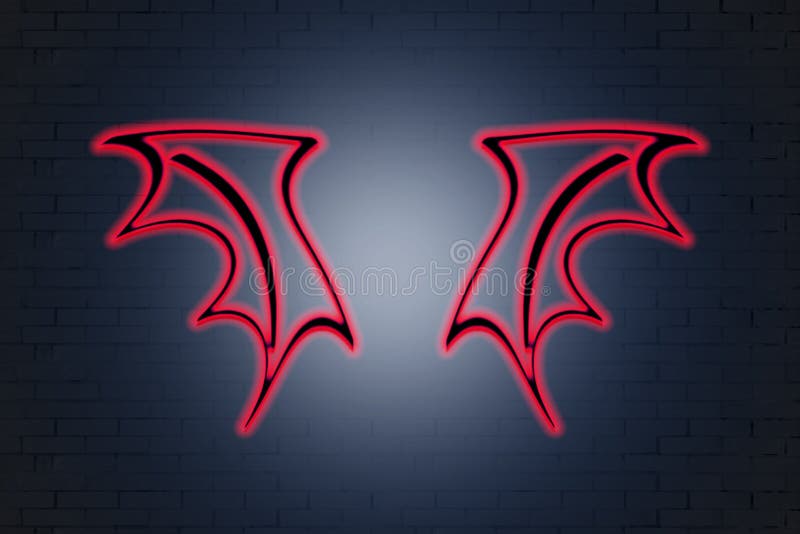 Neon Red Wings on a Brick Wall Background Stock Illustration ...