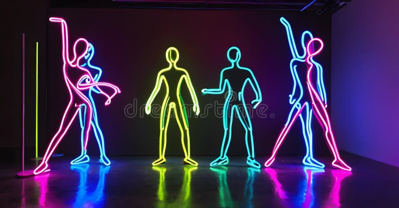 Neon Dance Duo in Sync stock image. Image of figures - 308801719