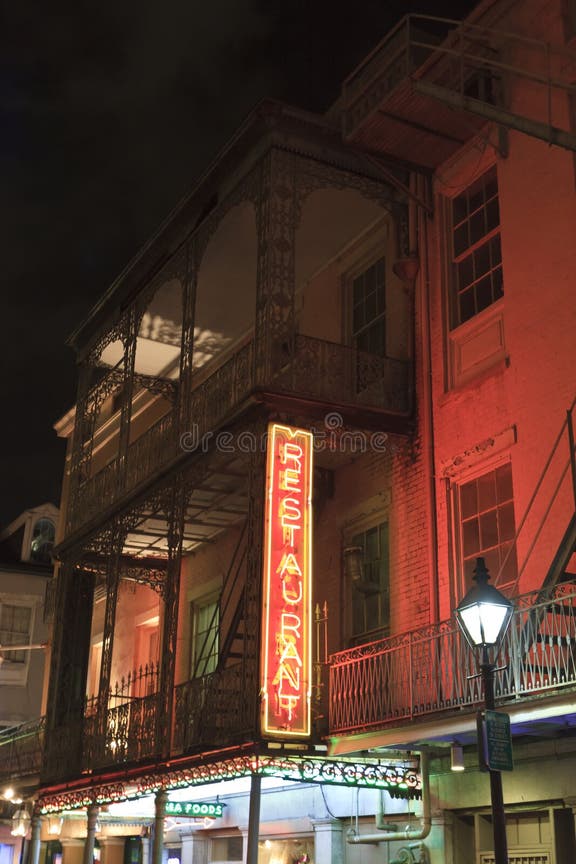 Neon Restaurant Sign editorial stock photo. Image of quarter - 18604478