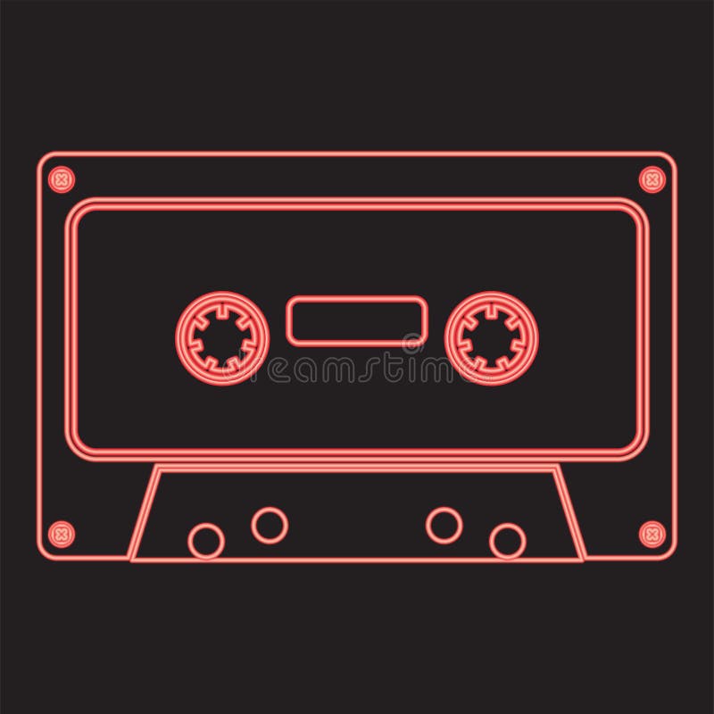 Neon Retro Audio Cassette Red Color Vector Illustration Image Flat ...