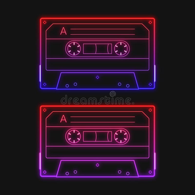 Neon Retro Audio Red Cassette Tape, a Vector Illustration Set Stock ...