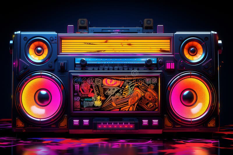 Neon Retro Boombox Illustration Stock Image - Image of urban, purple ...