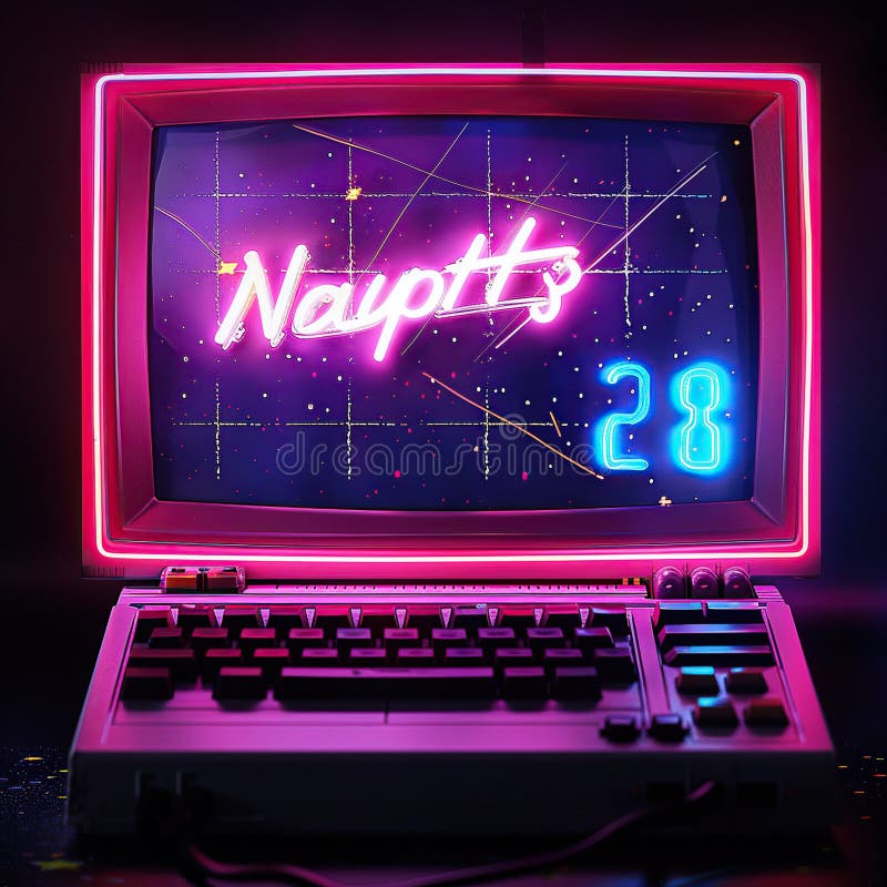 Neon Retro Calendar November 28 Displayed on Vintage Computer Screen ...