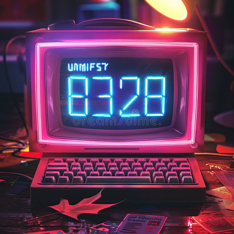Neon Retro Calendar November 28 Displayed on Vintage Computer Screen ...