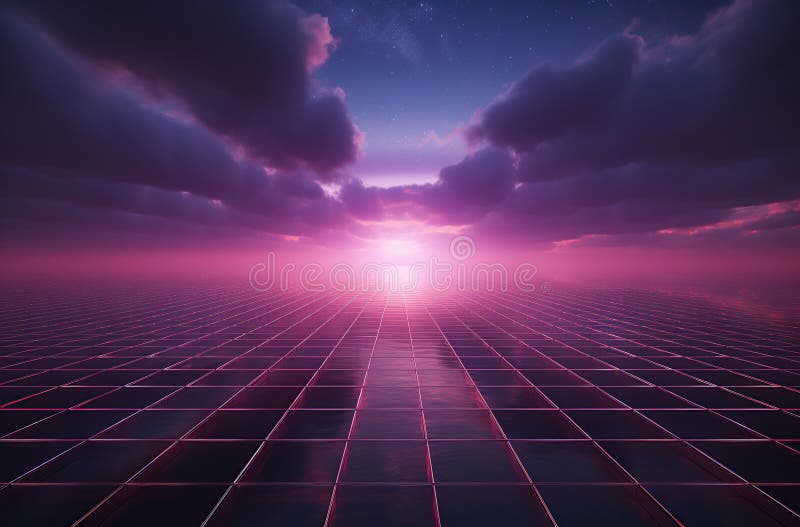 Neon retro grid background stock illustration. Illustration of party ...