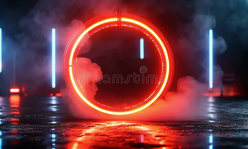Neon Ring Circle in Smoky Dark Setting Stock Video - Video of vaporwave ...