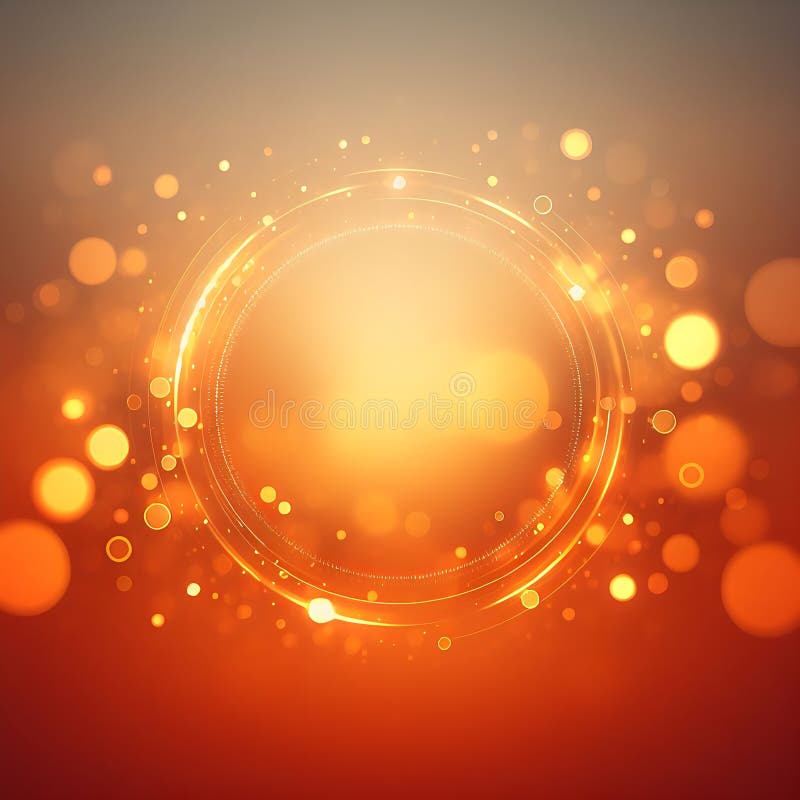 Neon Rings with Golden Glow on an Orange Background. Geometric Circular ...