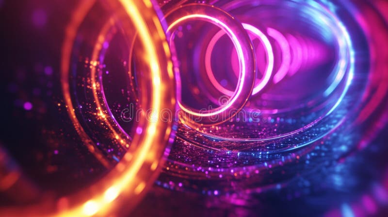 Neon Rings Interlocking in an Abstract Formation, Creating an ...
