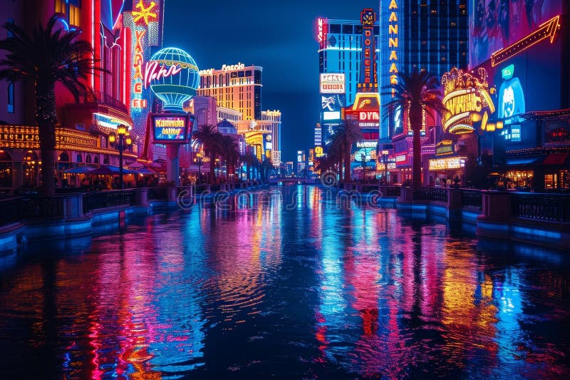 Neon River Dusk stock illustration. Illustration of harmony - 307135337