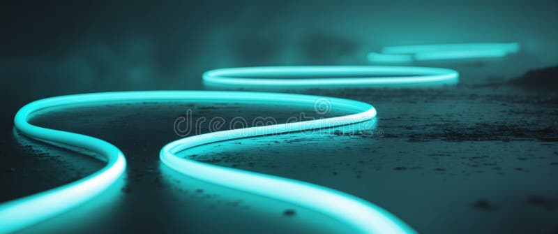 Neon River Flowing Turquoise Light Across Dark Background Stock Photos ...