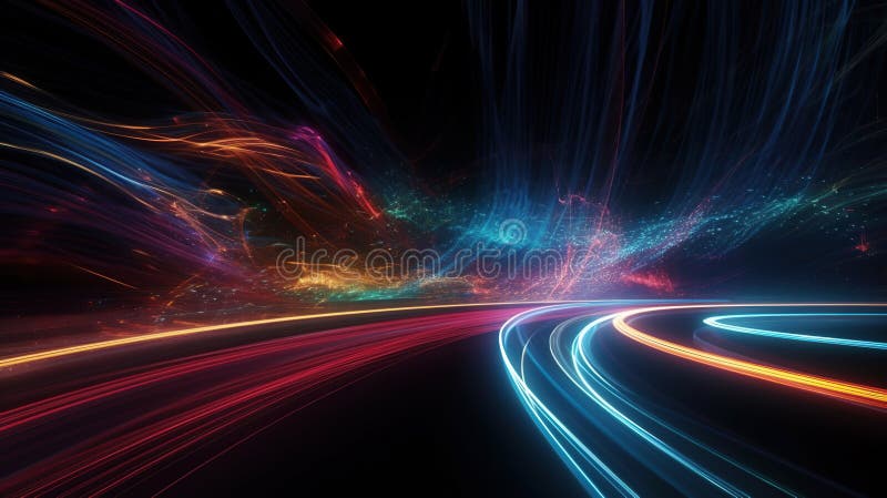 Neon Road.Speed Motio.Abstract Colored Light Streaks Acceleration ...