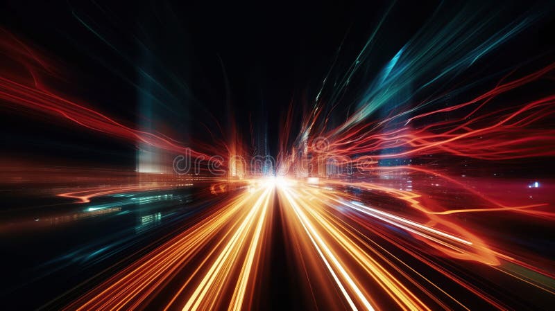 Neon Road.Speed Motio.Abstract Colored Light Streaks Acceleration ...