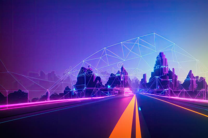 Neon Road, Sunset in Retrowave Style. 80s Retro Music - Synthwave ...