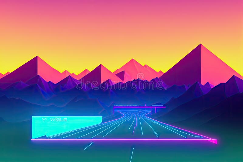 Neon Road, Sunset in Retrowave Style. 80s Retro Music - Synthwave ...