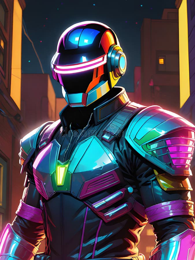 Neon Robot and Futuristic Space Theme Background Illustration Stock ...