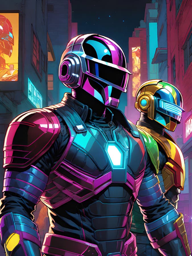 Neon Robot and Futuristic Space Theme Background Illustration Stock ...