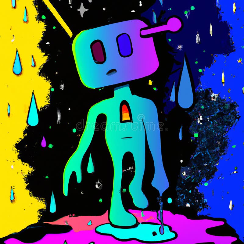 Neon Robot in Space As Child S Drawing Stock Illustration ...