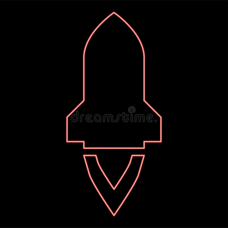 Neon Rocket with Flame in Flying Spaceship Launching Space Exploration ...
