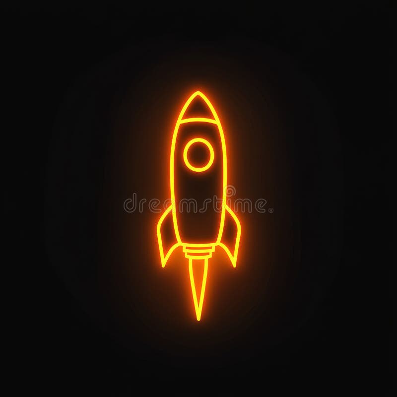 Neon Rocket Glowing in Dark, Symbolizing Exploration and Innovation ...