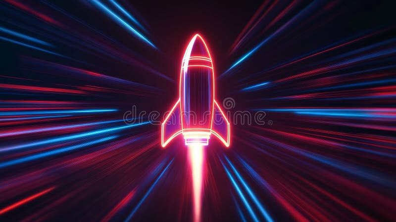 Neon Rocket Launch Speed, Light Trails, 3D Render, Startup, Speed ...