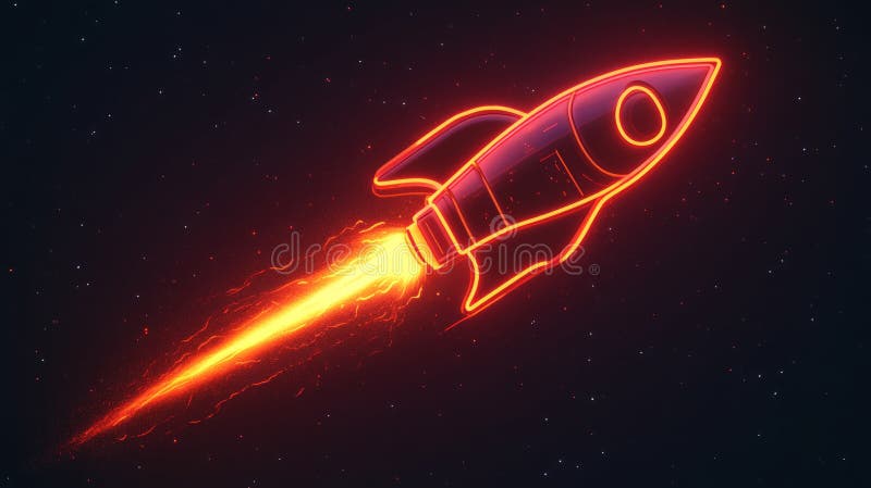 Neon Rocket Ship Launching in Starry Outer Space. Stock Photo - Image ...