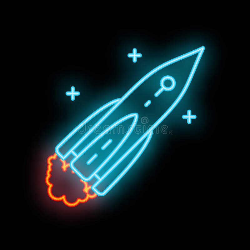 Neon Rocket Ship Taking Off Leaving a Trail of Fire Stock Vector ...