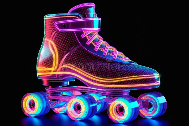 Neon roller skates. stock illustration. Illustration of light - 293268669