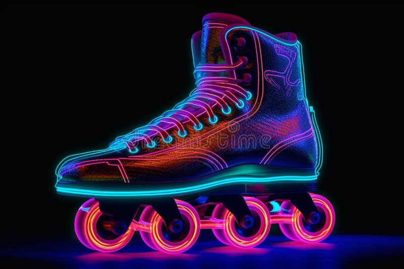Neon roller skates. stock illustration. Illustration of leisure - 298258861