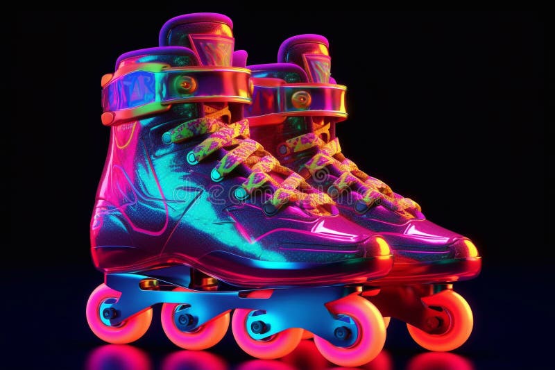 Neon roller skates. stock illustration. Illustration of trendy - 299594569
