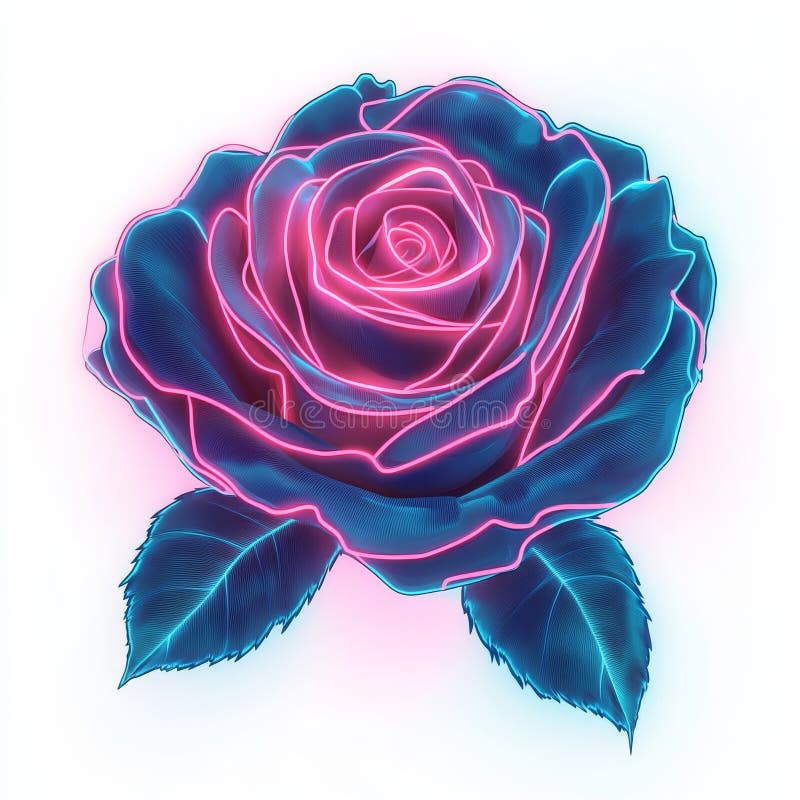 Neon Rose 3D Render, Blue and Pink, Floral Art,Digital Art, Rose, Neon ...