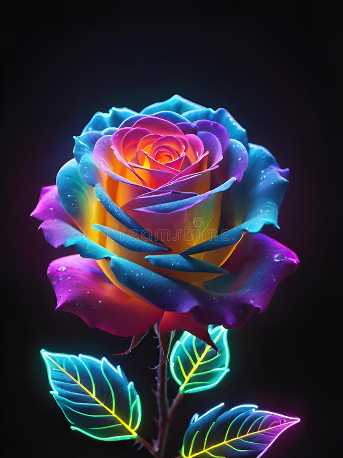 Neon Rose in a Dark Background Stock Illustration - Illustration of ...