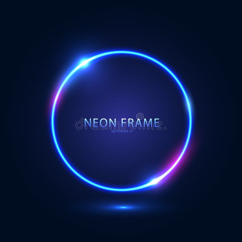 Neon Round Blue Frame with Highlights on a Dark Blue Background. Stock ...